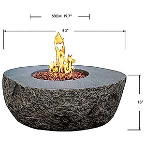 Elementi Boulder Outdoor Fire Pit Table 43 Inches Round Firepit Concrete Patio Heater Electronic Ignition Backyard Fireplace Cover Lava Rock Included, Liquid Propane