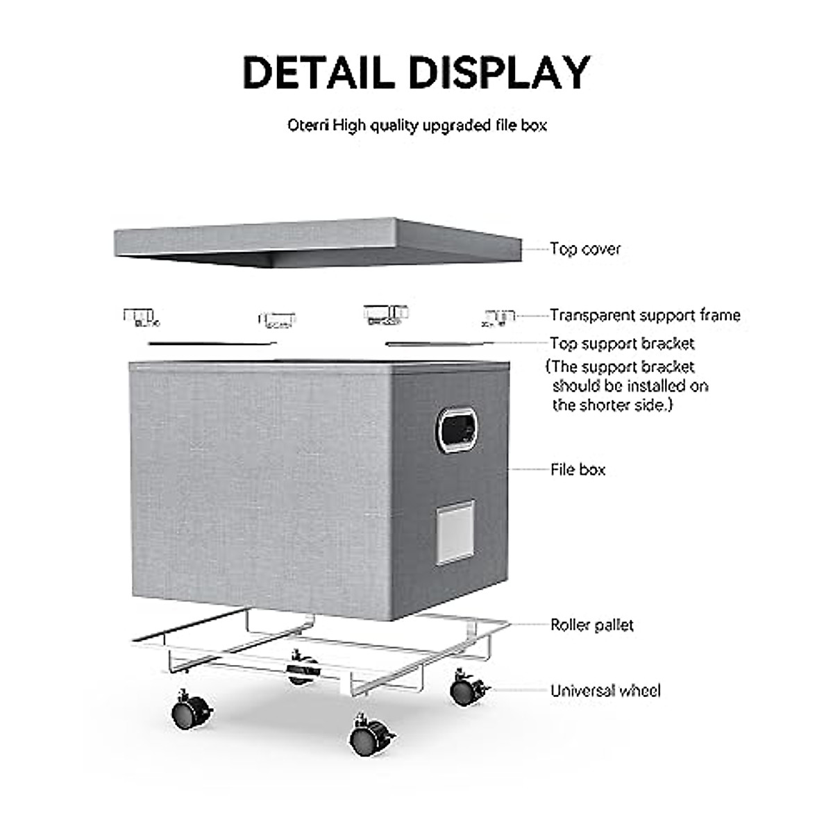 Oterri File Box,Upgraded Filing Box, Easy Slide File Boxes for Hanging Files with Lid,Linen Rolling Filing Cabinet,Portable File Organizer for Letter Size,Collapsible Document Organizer Box with 4