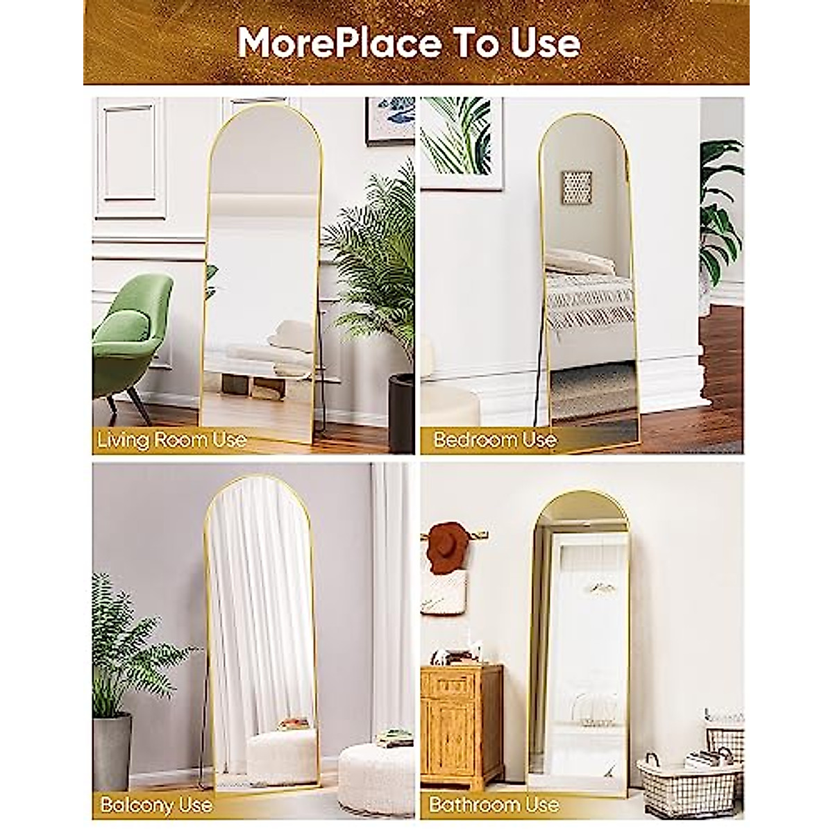 Antok Arched Full Length Mirror, 58"x18" Arched Floor Mirror, Glassless Mirror Full Length with Stand, Floor Mirror Freestanding, Wall Mounted Mirror for Bedroom Living Room, Gold