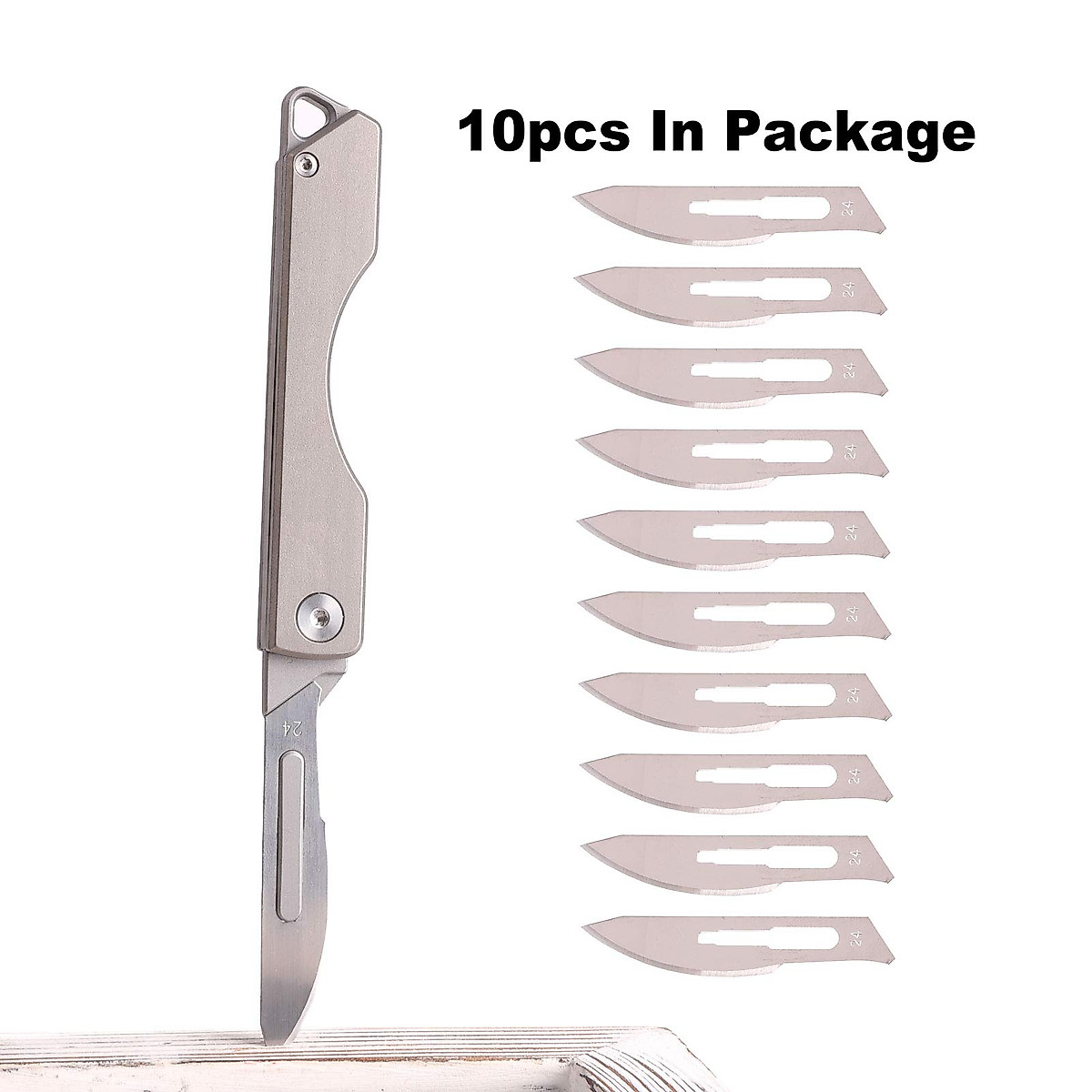 Samior TS135 Titanium Folding Scalpel Pocket Knife, 10 Replaceable #24 Razor Sharp Carbon Steel Blades, Small Compact Slipjoint EDC Keychain Utility Knife, Grey 1.13oz
