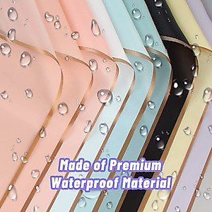 CCINEE 20 Sheets Gold Edge Flower Wrapping Paper,Waterproof Fresh Flower Packing Material Florist Bouquet Supplies DIY Craft Gift Packing,10 Colors