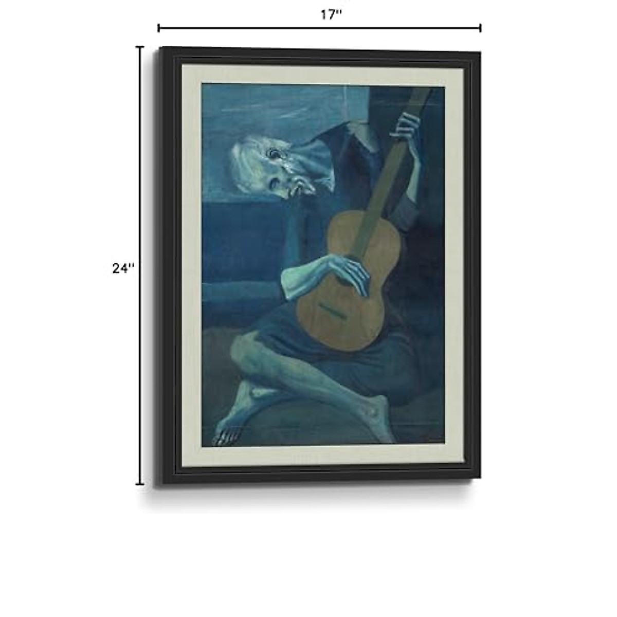 3D Print simulation hand painted texture on canvas painting Framed 3D Giclee Print Wall Art Textured. Pablo Picasso Famous classic The Old Guitarist. Home Decoration UNIQUE INNOVATION Patent pending