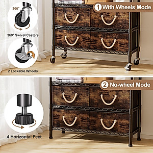 Maiproo Clothes Rack with Drawers Rolling Heavy Duty Clothing Racks for Hanging Clothes Garment Rack with 4 Fabric Drawers Adjustable with Double Side Hooks Wardrobe Closet Portable Storage Black