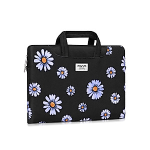 MOSISO Laptop Shoulder Bag Compatible with MacBook Air 15 inch M2 A2941 2023/Pro 16 2023-2019 M2 A2780 M1 A2485 A2141/Pro 15 A1398,15-15.6 inch Notebook, Camomile Briefcase Sleeve with Belt, Black