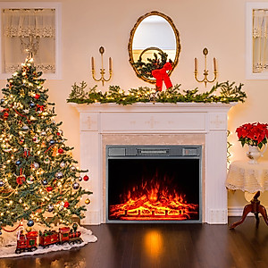 23" Electric Fireplace Insert 1500W Stove Heater for TV Stand with Recessed Mounted Flame LED Logs, Timer Setting, Remote Control Fireplace Heater, Adjustable Flame Color Brightness (Black)