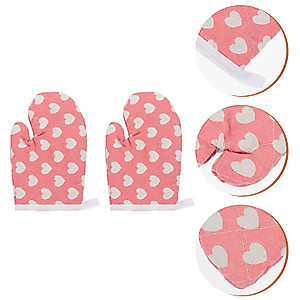 SOLUSTRE 2pcs Resistant Fireplace Non- Mitt Children Printed Pattern Kitchen Pot Holders BBQ Baking Glove Microwave Grill Pink Backing Thick for Slip Non Barbecue Gloves Kids Safe Cooking