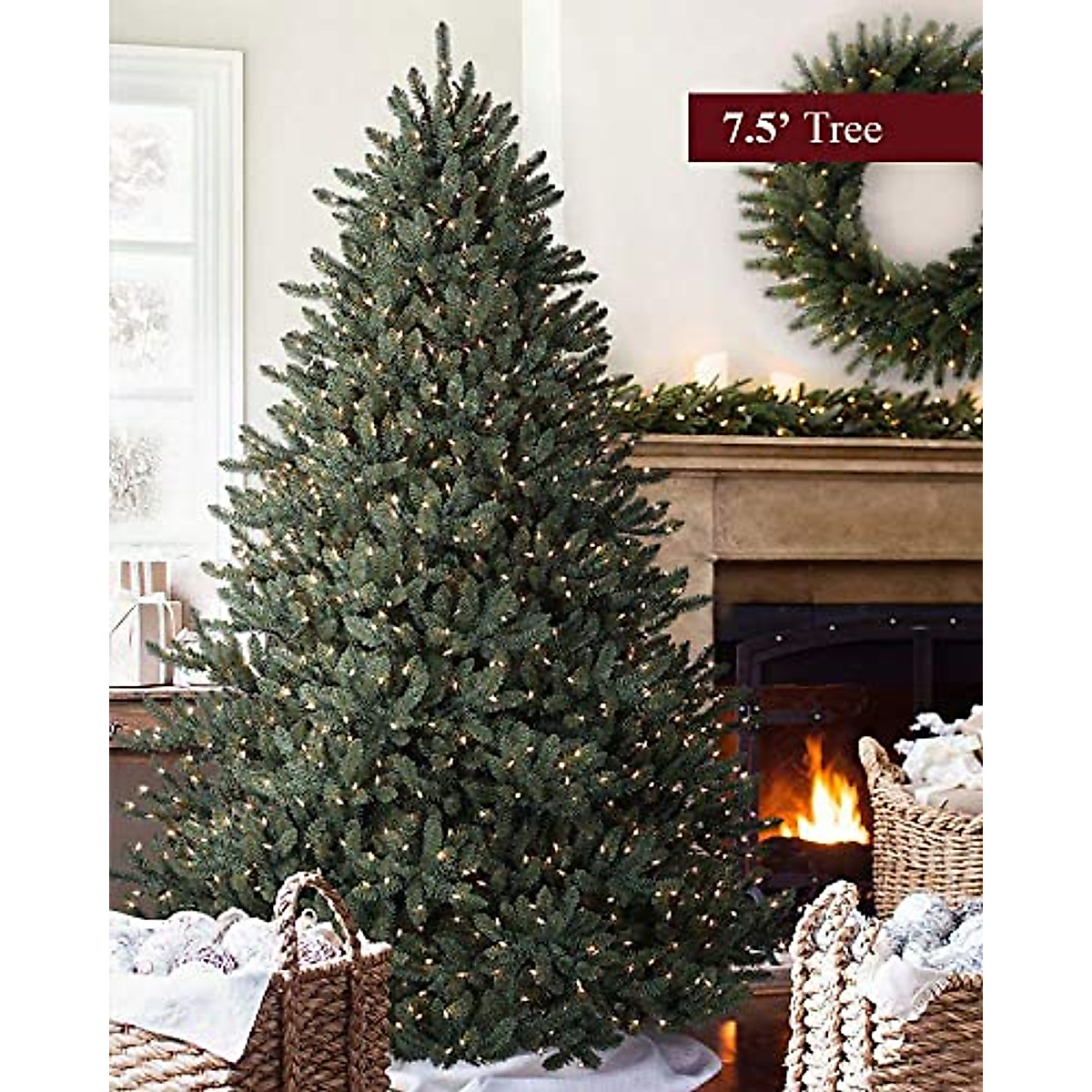 Balsam Hill 7ft Premium Pre-lit Artificial Christmas Tree 'Traditional' Classic Blue Spruce with Clear LED Lights, Storage Bag, and Includes Fluffing Gloves, and Extra Bulbs