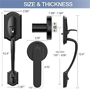 YYTDZSW Front Door Handle, Exterior Door Handle，Entry Door Handle with Reversible Lever, Adjustable Door Handle，Interior Door Handle, Black Door Handle,Matte Black