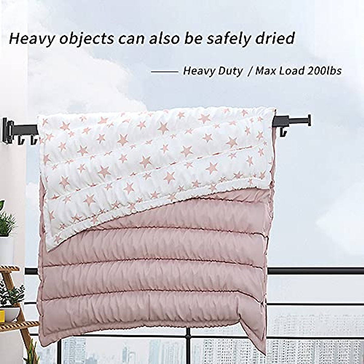 PLKO Retractable Clothes Drying Rack,Wall Mounted Clothes Hangers， Space Saver Laundry Drying Rack for Balcony,Laundry,Bathroom,Patio and Bedroom (3-Pole Black)