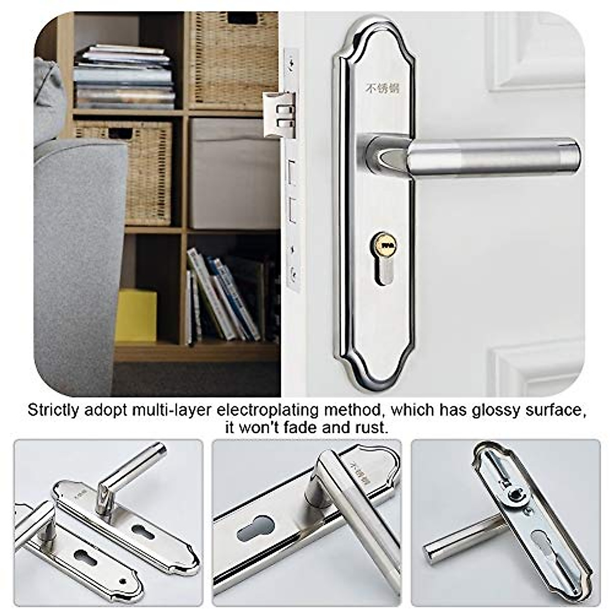 SONGJIA Universal Simple Door Lock Stainless Steel Safety Door Handle Locks for Bedroom Bathroom Interior Door Hardware Accessories