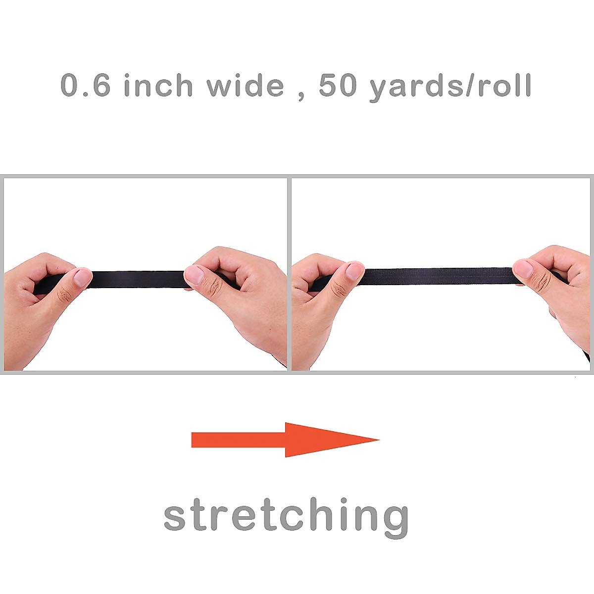 Teemico 50 Yards Black Elastic Foldover Ribbon Stretch Fold Over FOE Elastics for Hair Ties Headbands Making (5/8 inch Width)