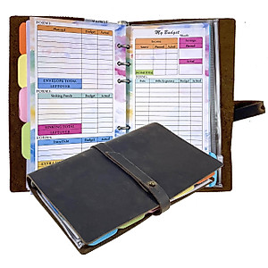 Leather Planner Weekly and Monthly Calendar, Budget Binder Planner for Men Women, Personal Organizer Undated, A6