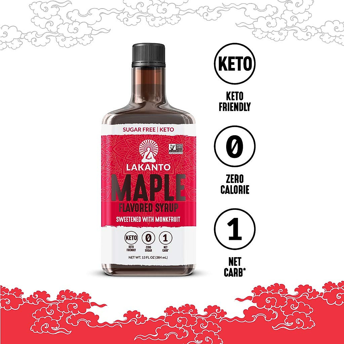 Lakanto Sugar Free Maple Syrup - Monk Fruit Sweetener, Keto Diet Friendly, Vegan, 1g Net Carbs, Pancakes, Waffles, Oatmeal, Coffee, Tea, Granola, Frosting, Marinade, Dressing (13 Fl Oz - Pack of 1)