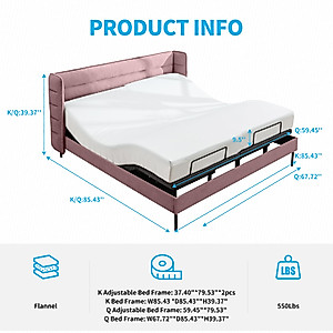 Mjkone Ergonomic Queen Size Adjustable Bed Frame Base, Zero Gravity Adjustable Bed w/Head and Foot Incline, Zero Clearance, Wireless Remote Control, Anti-Snore, Platform Frame Compatible, Light Grey