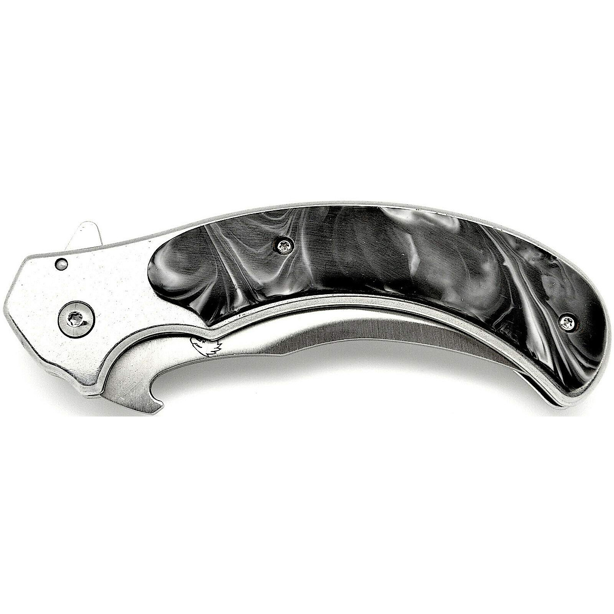 S.S. Fixed Knives 8 inches Black Marble Trailing Point Curved Pocket Stainless Steel Fixed Blade Knife Knives + Free eBook by Survival Steel