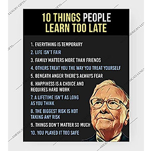 Warren Buffett Quotes- Ten Things People Learn Too Late- Motivational Wall Art Print with Silhouette Image, Inspirational Wall Decor For Home Decor, Office Decor & School Decor. Unframed-8x10"