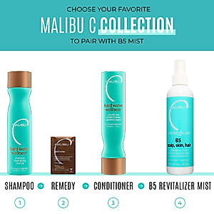Malibu C Hard Water Wellness Collection - Hard Water Shampoo and Conditioner + Hard Water Mask Packets - Removes Hard Water Deposits & Impurities from Hair - Hydrating Hair Care (6 Ct)