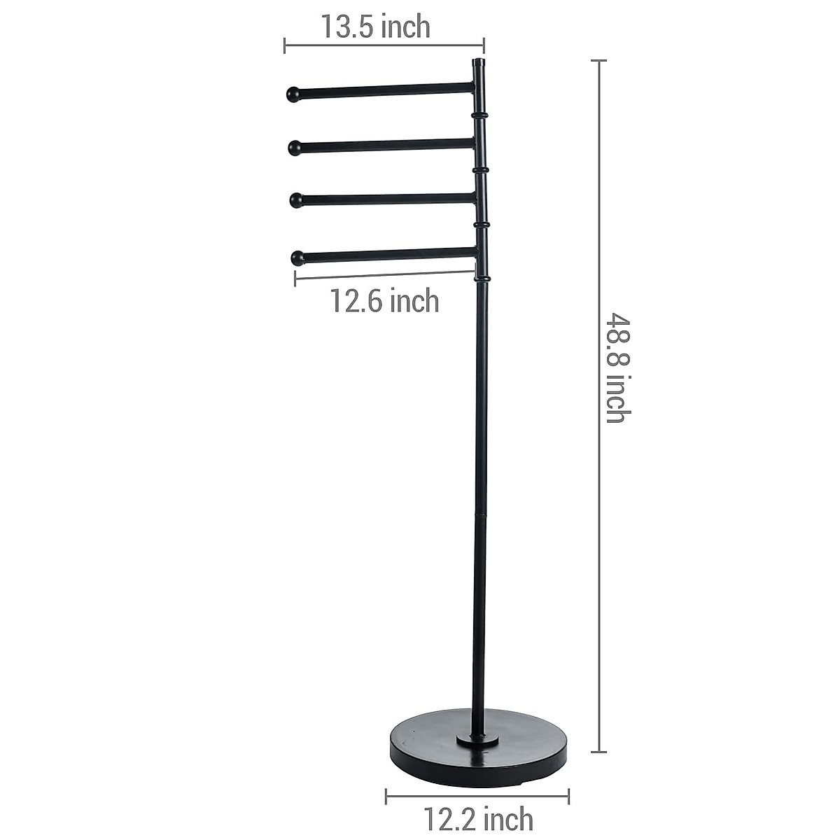 MyGift 4ft Tall Matte Black Metal Floor Standing Towel Holder Rack with 4 Swivel Bars, Indoor and Outdoor Spa Pool Hot Tub Valet Accessories Storage Stand