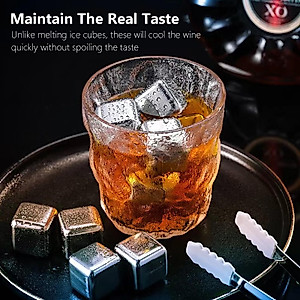 Das TooKii Whiskey Stones 6 Pack, Metal Reusable Ice Cubes, High Cooling Technology, Stainless Steel Ice Cubes, Refreezable Chilling Stones for Whiskey, Vodka, Liqueurs, Wine, Beverage Juice or Soda