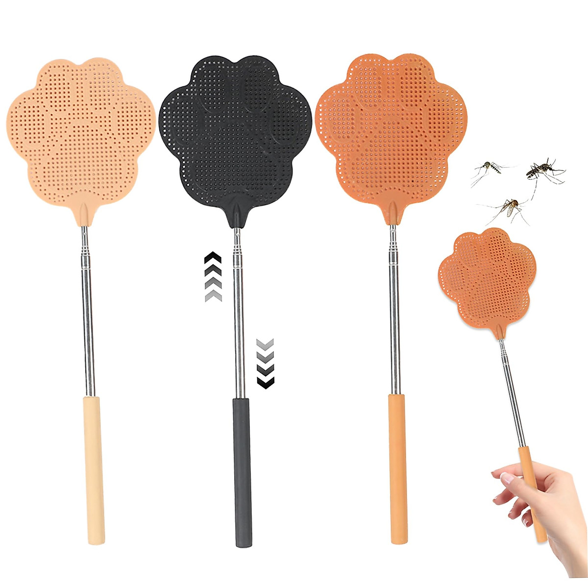 Tuimiyisou Flyswatter,Extendable Fly Swatter 3pcs 11.4-29.5"" Fly Swatter Manual Paw-Shaped Flyswatter Heavy Duty Fine Mesh Pp Stainless Steel Fly Swatter for Indoors,Fly Swatter