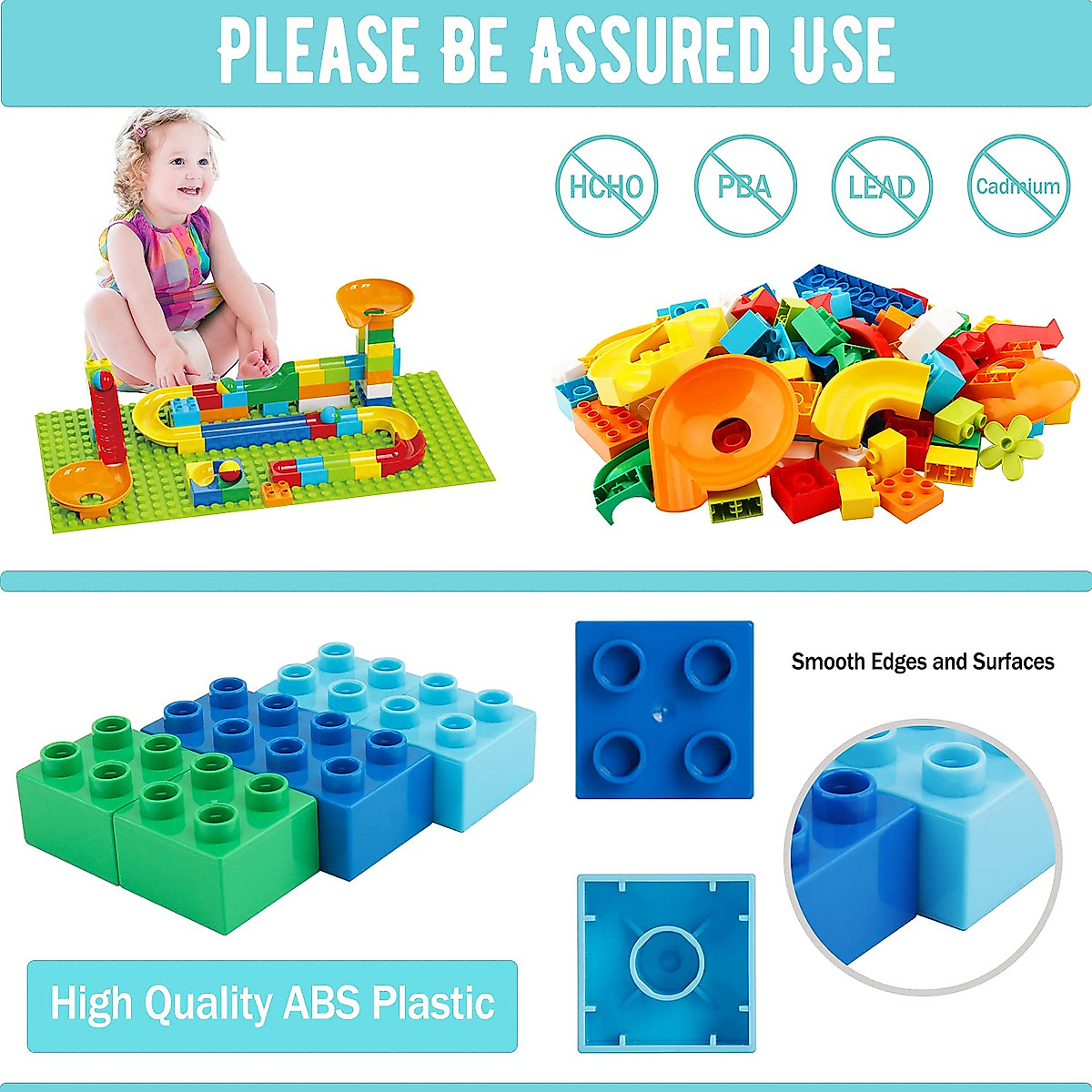Anpcso 2-in-1 Kids Toys for 2 3 4 5 6 7 + Year Old Boys Girls Toddlers Upgrade Classic Big Bricks Marble Run Building Blocks, Toss Ring Games Compatible with All Major Brands for Christmas Birthday