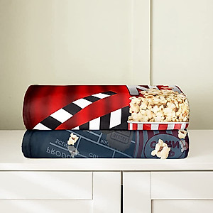Movie Night Plush Throw Blanket, for Theater Cinema Poster Flannel Fleece Blanket Old Fashion Home Decor All Season,Bed Blanket Room Decor Popcorn Snacks 40"x50"