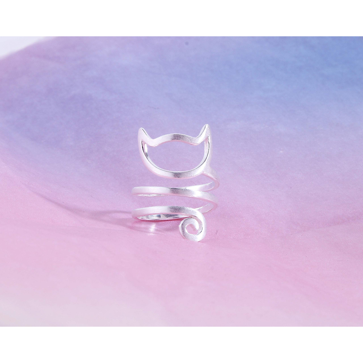Helen de Lete Innovative Lovely Cat Kitty Sterling Silver Ring L Size