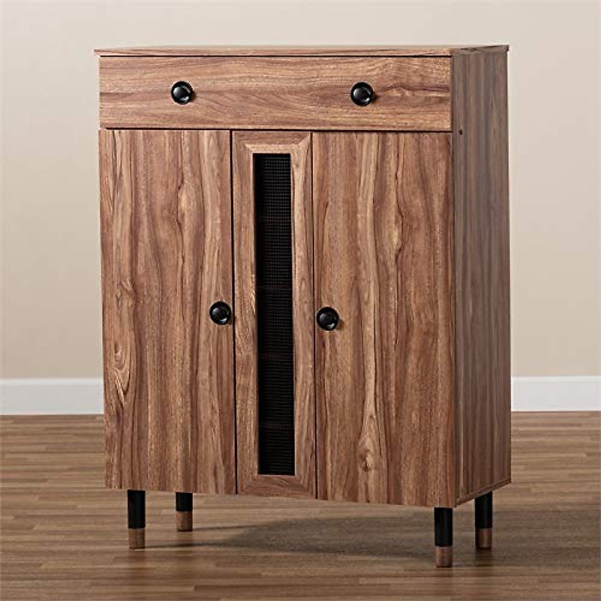 Baxton Studio Valina 2-Door Wood Shoe Storage Cabinet with Drawer in Oak-Black