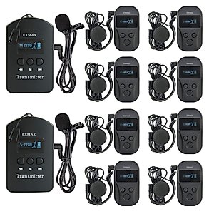 EXMAX EXD-101 2.4G Wireless Handfree Tour Guide System Translation Equipment with 9999 Channels for Tour Guide, Interpreter, Coach, Trainee(2 Transmitters 8 Receivers)