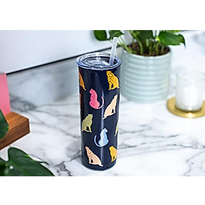 Mary Square Leader of the Pack Leopard Navy 20 ounce Stainless Steel Skinny Tumbler with Straw