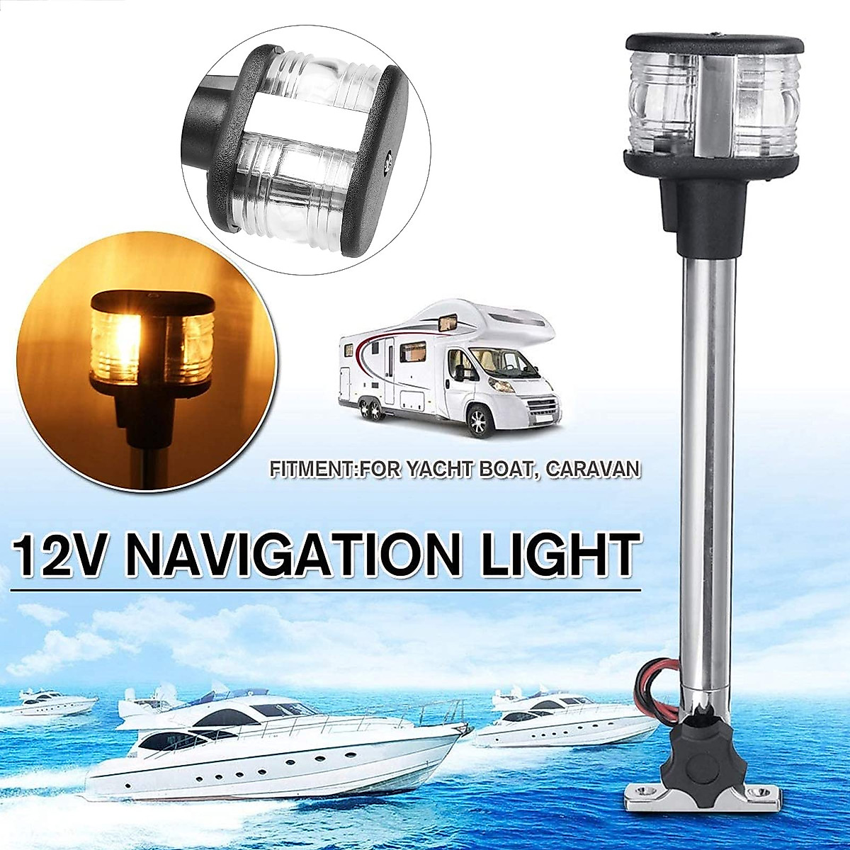 PerGar 12V‑24V Navigation Signal Stern Lamp, Marine Boat Yacht Pontoon Navigation Anchor Light, 360 Boat Navigation Lights for Marine Yacht Fishing Boats Speedboats