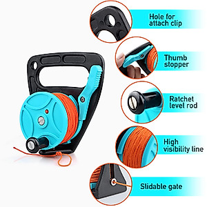 Scuba Dive Reel with Thumb Stopper, 150-foot High Visibility Retractable Line Diving Reel Finger Spool with Handle Stop Switch for Cave and Wreck Exploration, Kayaking Anchor, Spear Fishing, SMB Blue