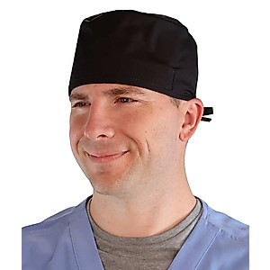 Sparkling EARTH Solid Black Unisex Classic Surgical Style Scrub Working Cap - 100% Cotton - Made in The USA!