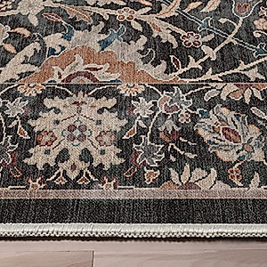 Well Woven Liana Flatweave Persian Floral 5'3" x 7'3" Area Rug Charcoal Grey & Beige