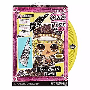 LOL Surprise OMG Remix Rock Fame Queen Fashion Doll with 15 Surprises Including Keytar, Outfit, Shoes, Stand, Lyric Magazine, and Record Player Playset - Kids Gift, Toys for Girls Boys Ages 4 5 6 7+