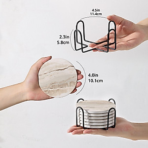 LIFVER Drink Coasters with Holder, Absorbent Coaster Sets of 6, Marble Style Ceramic Drink Coaster for Tabletop Protection,Suitable for Kinds of Cups, Wooden Table, Cool Home Decor, 4 Inches