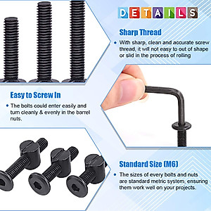 Glarks 120Pcs M6x15/20/25/30/35mm Black Hex Socket Cap Bolt Screws and Barrel Nut Assortment Kit with a Allen Wrench for Crib Baby Bed Cots Furniture