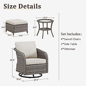 LUMIINOFAMI 10 Piece Patio Furniture Set, Patio Swivel Glider Chairs Set with Side Table and Ottoman, Barrel-Shaped Wicker Patio Bistro Set Swivel Rocker Outdoor Chairs for Patio Deck Porch