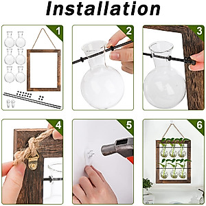 Elsjoy Wall Hanging Glass Planter, Double Layer Plant Terrarium Propagation Station, Mini 6 Bulb Vase with Wooden Stand and Rope for Hydroponics Plants, Home Decor, Indoor Outdoor