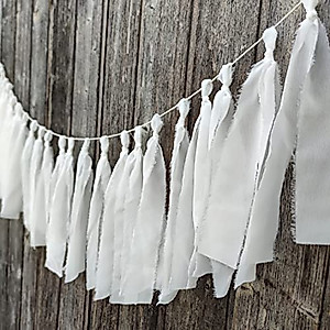 Mybbshower White Chiffon Tassel Garland for Wedding Bridal Shower Birthday Party Backdrop Hanging Decoration Fringe Backdrop Banner
