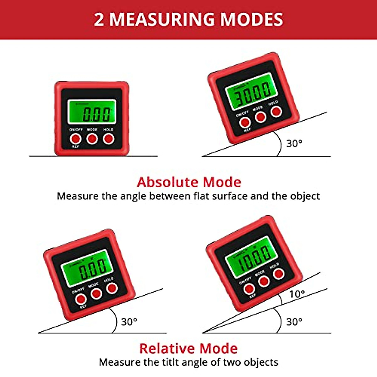 JUSTOOL Digital Angle Gauge Digital Inclinometer Level Box LCD Backlight Angle Finder Tool with Data Hold and Magnet Base Backlight for Carpentry, Building, Masonry, and Automobile