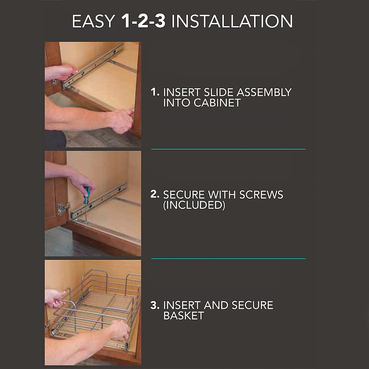 Panacea Grayline Basket-44823 Size 21 in. x 14.6 in. x 7.8 Cabinet Helper Sliding Basket