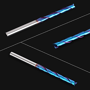 HQMaster Extra Long Spiral Router Bit 1/4 Inch Shank Solid Carbide CNC Router Bit with Nano Blue Coating End Mill for Wood Cut, Carving