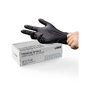 LANON 6 mil Black Nitrile Disposable Gloves, EN ISO 374 Chemical Resistant, Heavy-Duty, Mechanic, Textured Fingertips, Latex-Free, Large