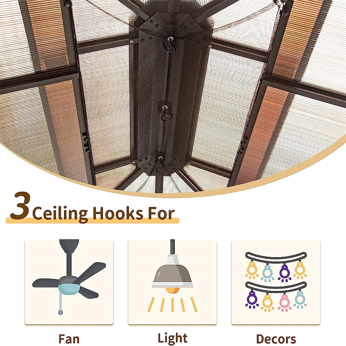 DHPM 10' x 12' Hardtop Gazebo, Permanent Outdoor Aluminum Patio Gazebo with Aluminum Composite Polycarbonate Double Roop for Patio Lawn and Garden, Curtains and Netting Included