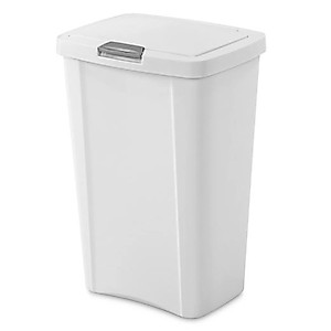 Sterilite 13 Gallon TouchTop Wastebasket Trash Can Garbage Recycle Bin with Titanium Latch for Kitchen, Garage, Basement, or Office, White (8 Pack)