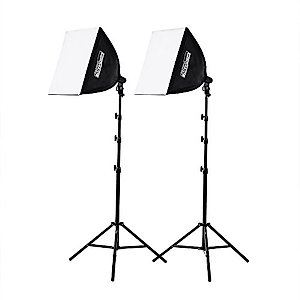 Fovitec 2-Light High-Power Fluorescent Studio Lighting Kit, 20"x20" Quick Setup Softboxes, 105W Bulbs & Light Stands for Portraits, Product Photos, Vlogging, Video Conferencing, & Live Streaming