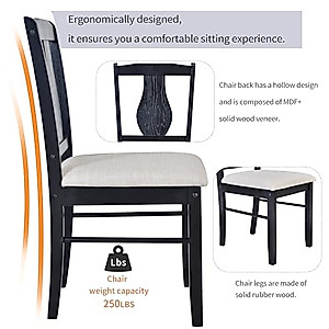 THINK 30 5-Piece Kitchen Dining Table Set, 48” Compact Table & Chair Set for Home, Dinning Room, 2-4 Person, Space Saving Wooden Rectangular Dining Table and 4 Upholstered Chairs-Black