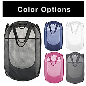 Smart Design Deluxe Mesh Pop Up Square Laundry Hamper w/ Side Pocket & Handles - VentilAir Fabric Collapsible Design - for Clothes & Laundry - Home - (Holds 2 Loads) (14 x 23 Inch) [Black]