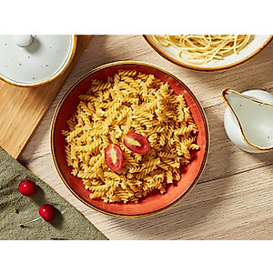 ONEMORE 30 oz Pasta Bowls and 8.5 inch Salad Plates Bundle - Microwave, Oven and Dishwasher Safe - Red